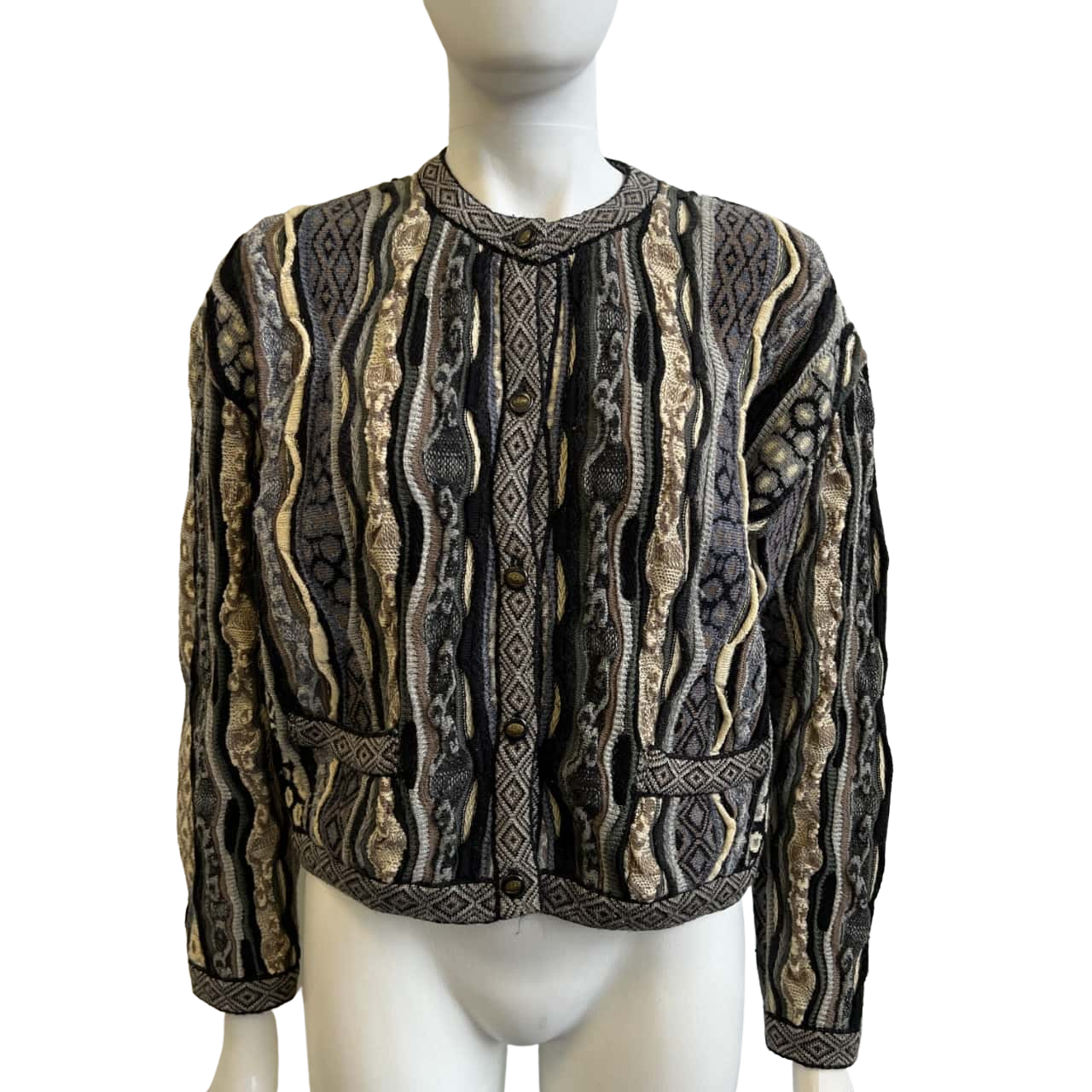Geccu Womens Size L Patterned Knit Cardigan Multicoloured