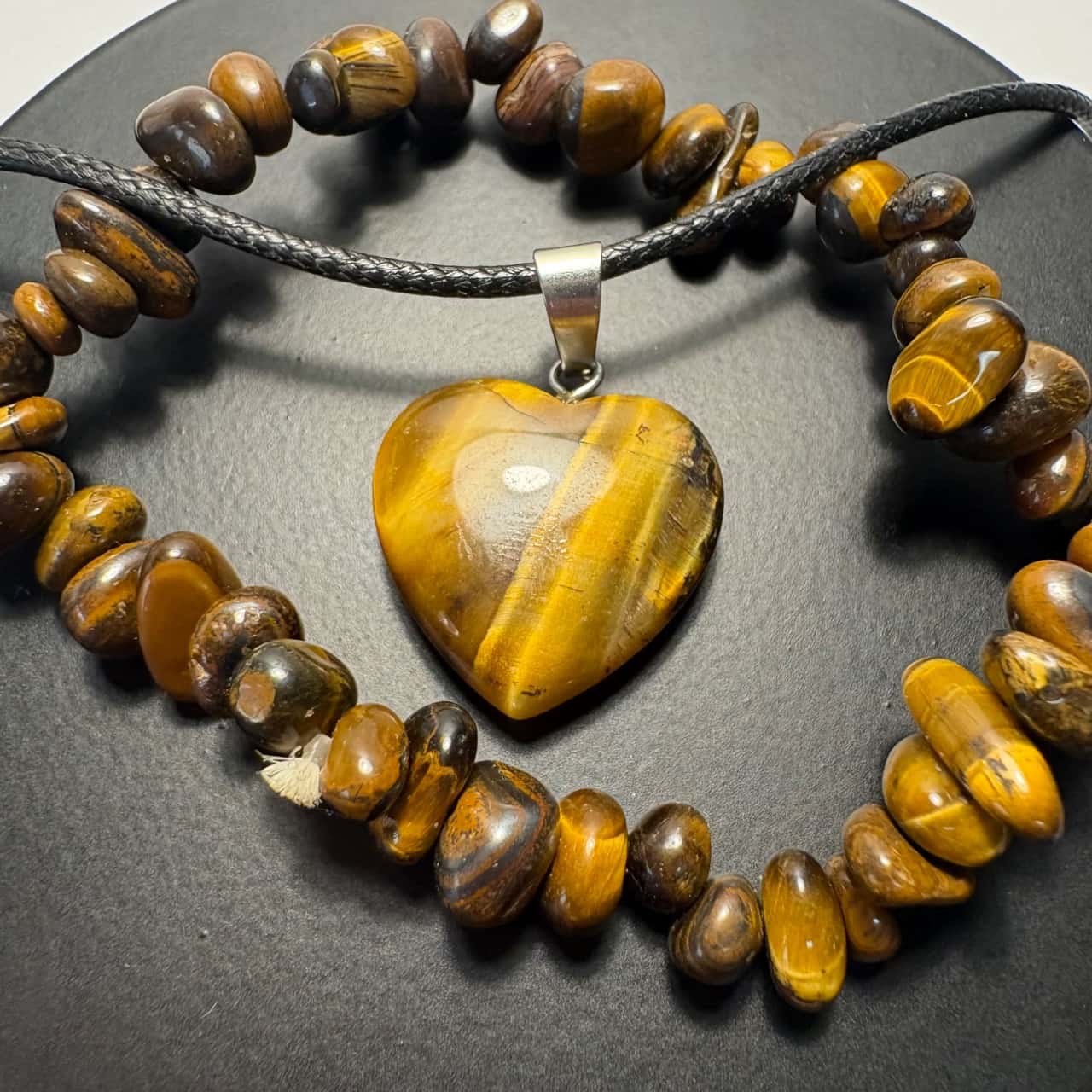 Tiger Eye Heart Pendant & Bracelet Set