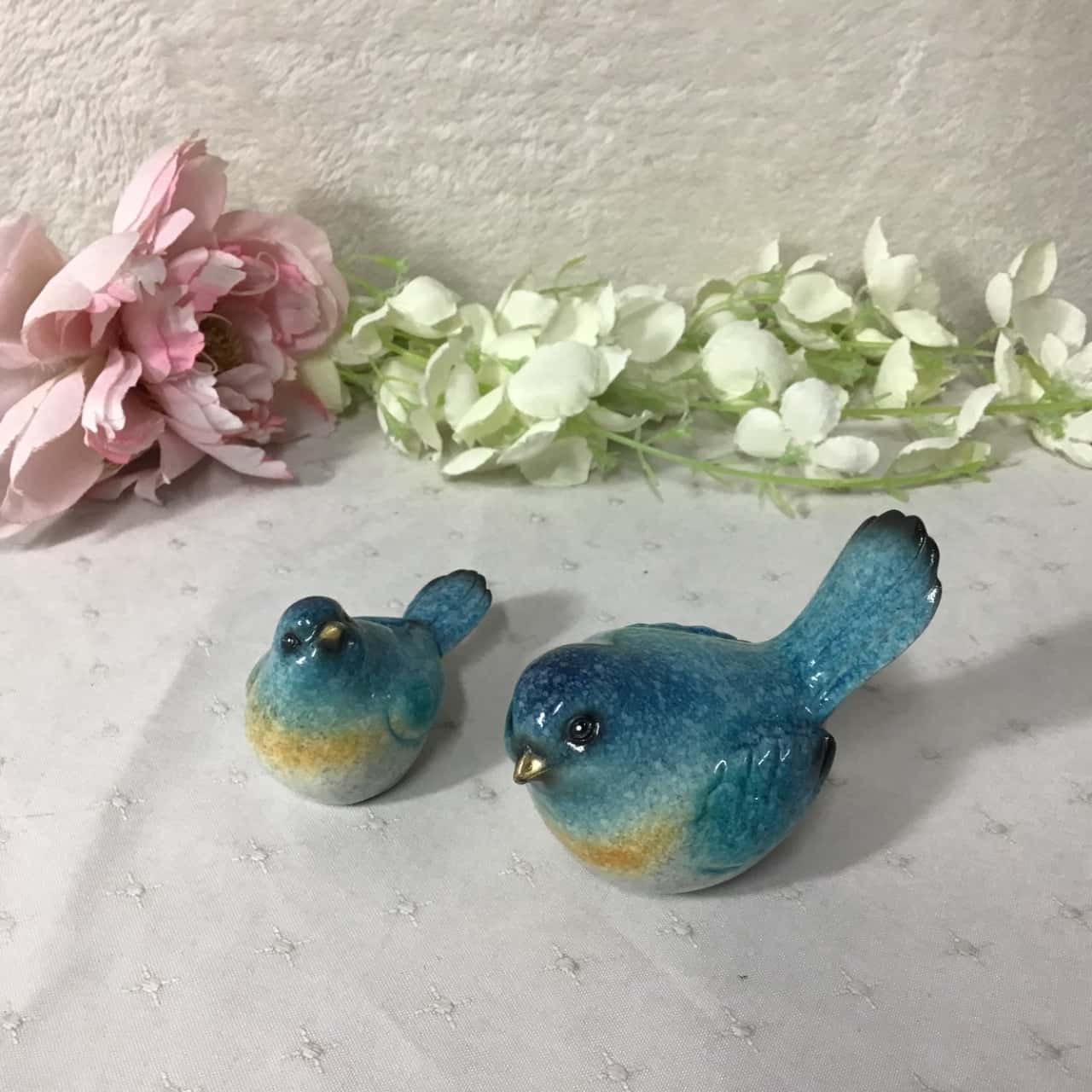 Blue / Orange Ceramic Bird Ornaments (x 2)(s)