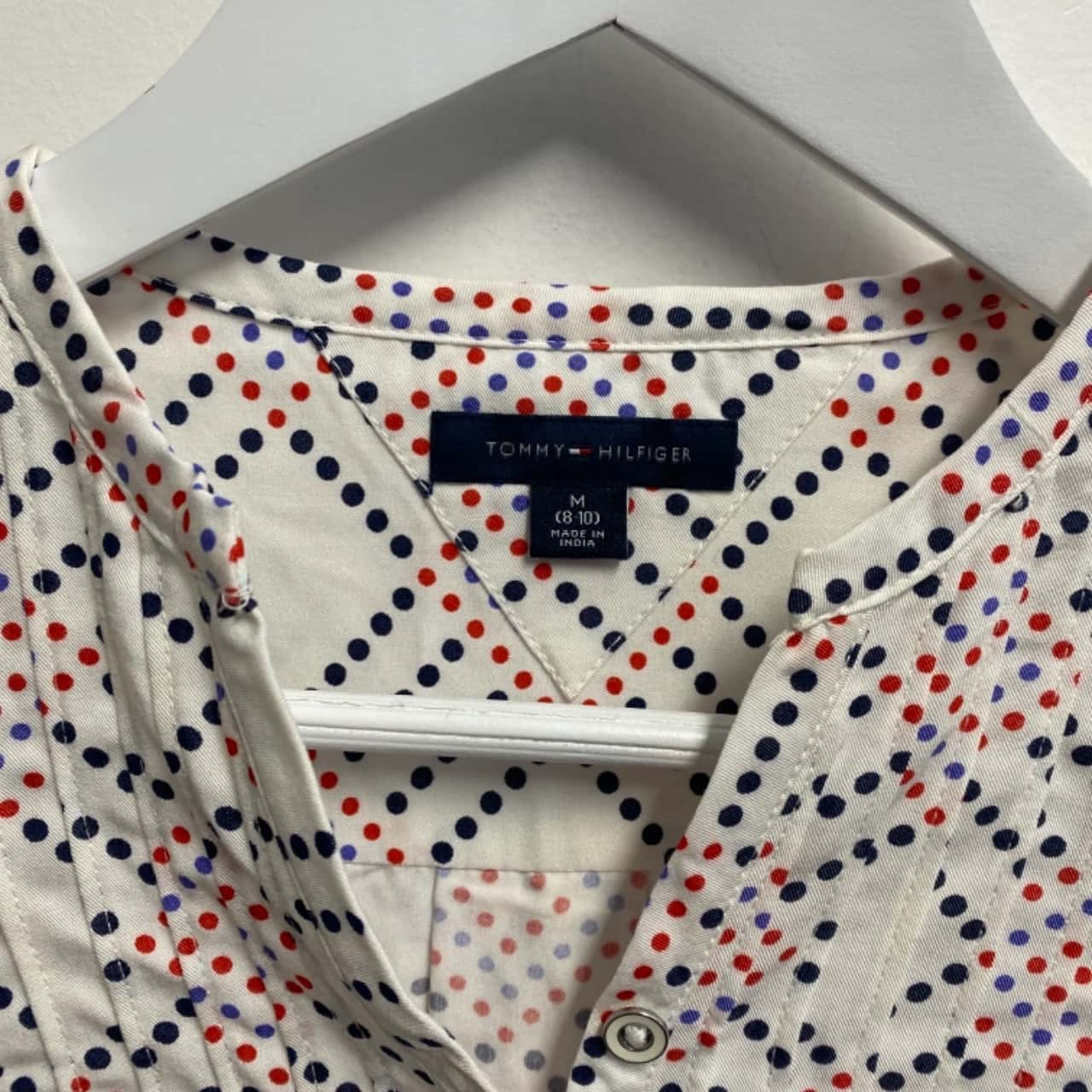 Tommy Hilfiger Womens Size M Long Sleeve Top Blue / Polka Dot / Red