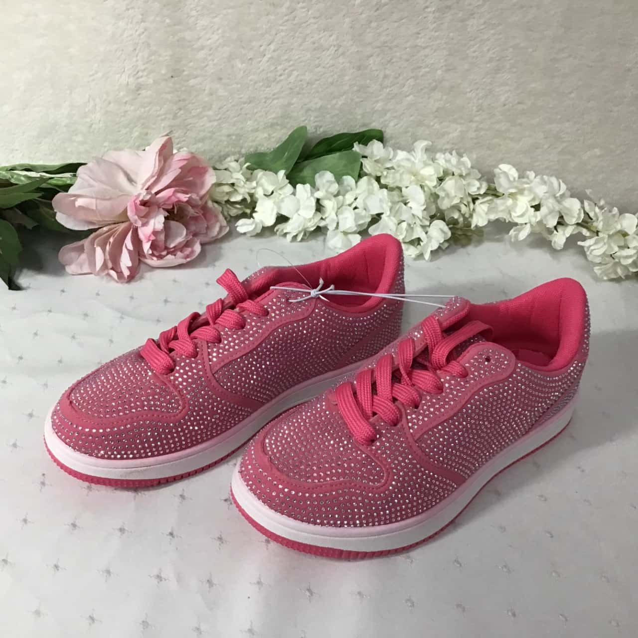 Miss Mango Girls Size 4 Pink Embellished Lace up Sneakers (new)(s)