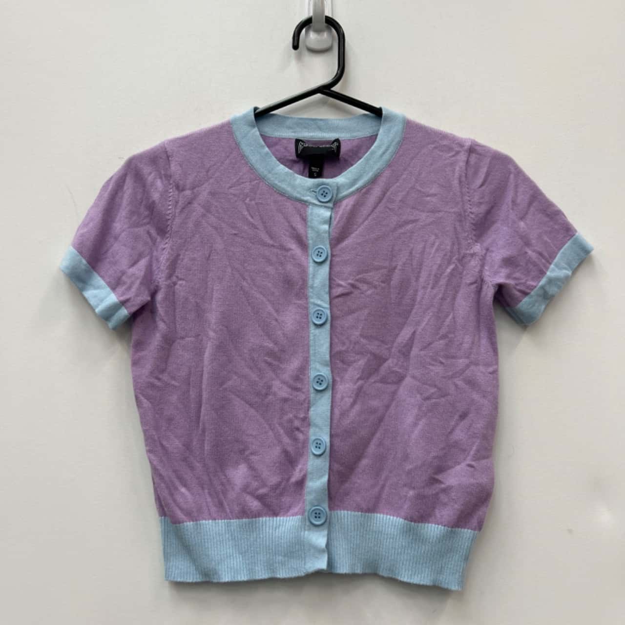 Neon Hart Purple short sleeve knitted top/ cardigan - size S