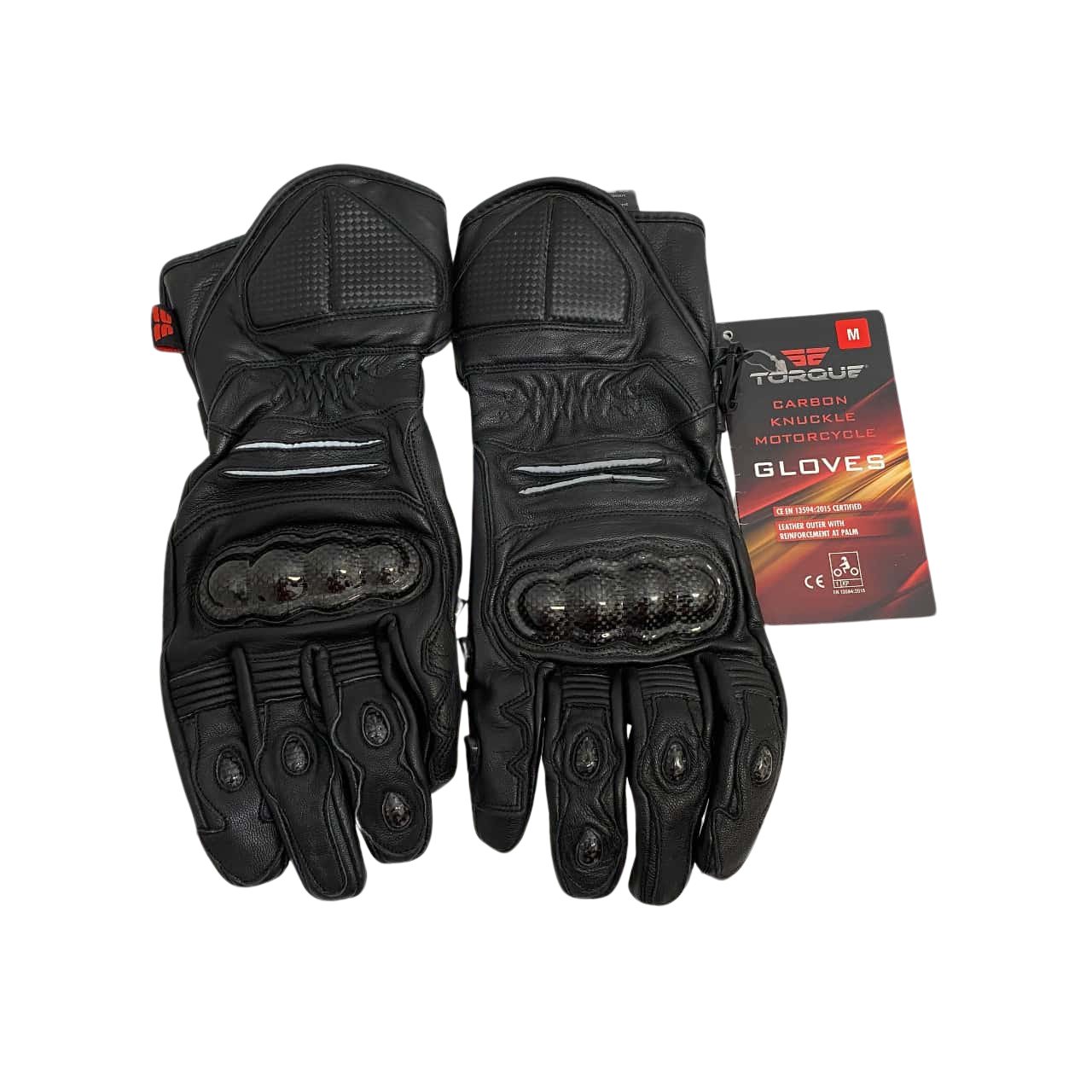 Torque Motorcycle Leather Carbon Knuckle Gloves. Size M