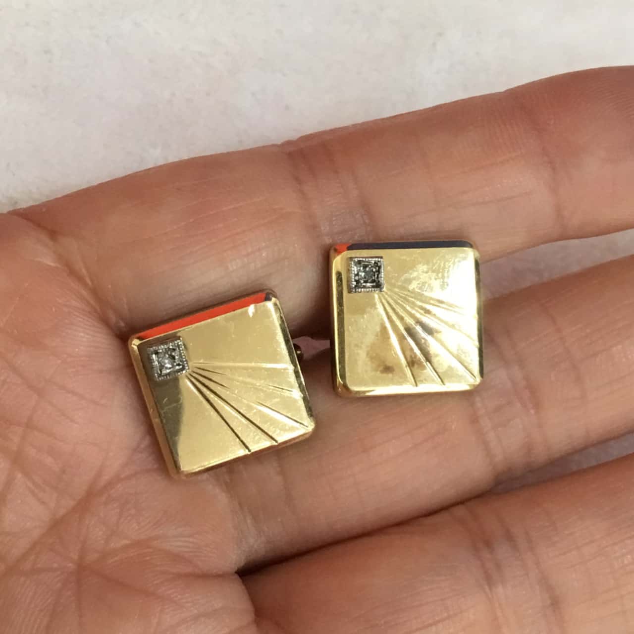 12K 12 karat Gold Filled Diamond Square Cufflinks 9 grams(s)