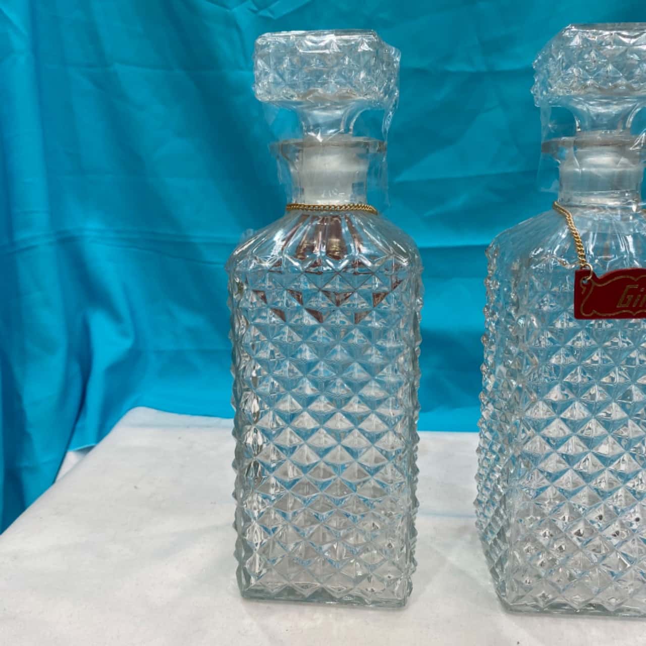 Pair of Glass Whiskey Decanters with changeable labels - Set of Two ...