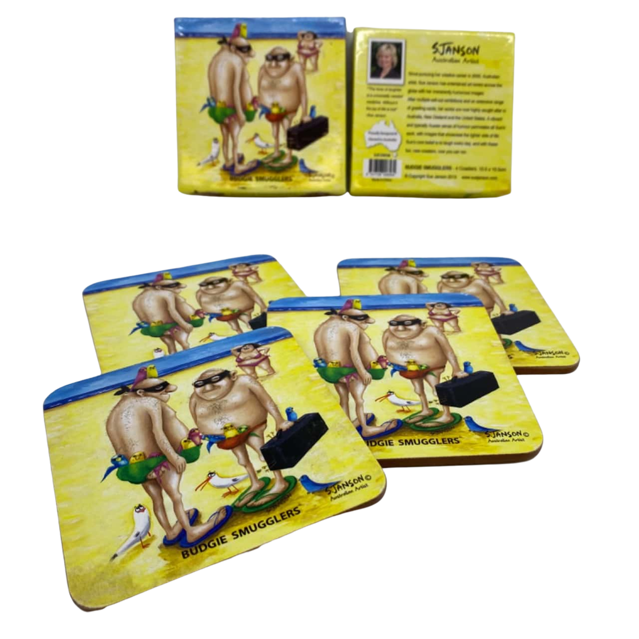 Quirky Vintage set 4 Australiana Coasters “Budgie Smugglers” Boxed ...