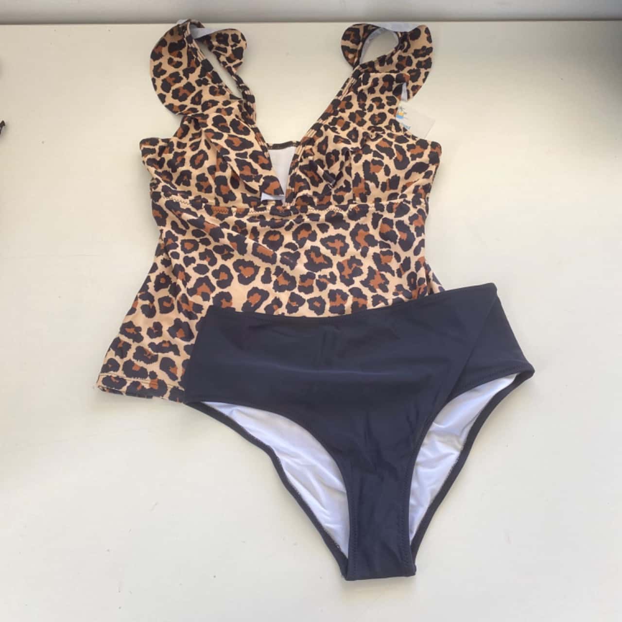 Beachsissi Black Bikini Bottom With Animal Print Long Bikini Top ...