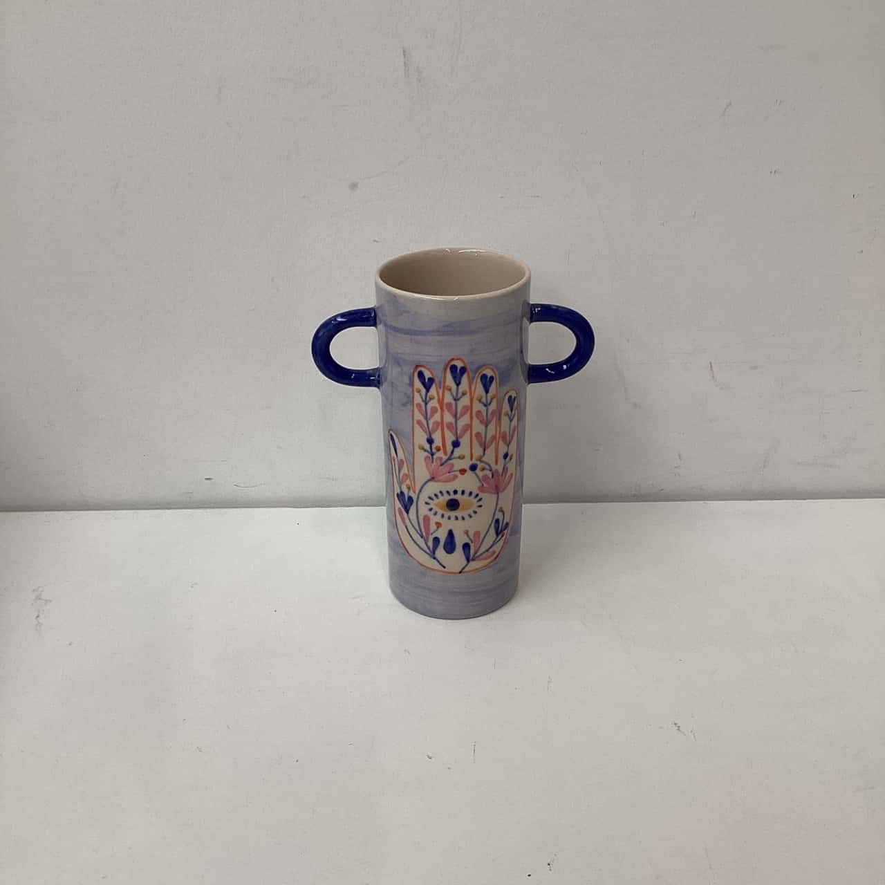 Jones & Co Pottery Small Vase Hand Palm Blue