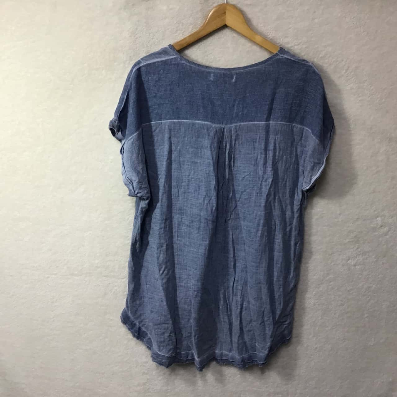 Lilac Designs Womens Size XXL Dusty Blue Linen Blend Short Sleeve V ...