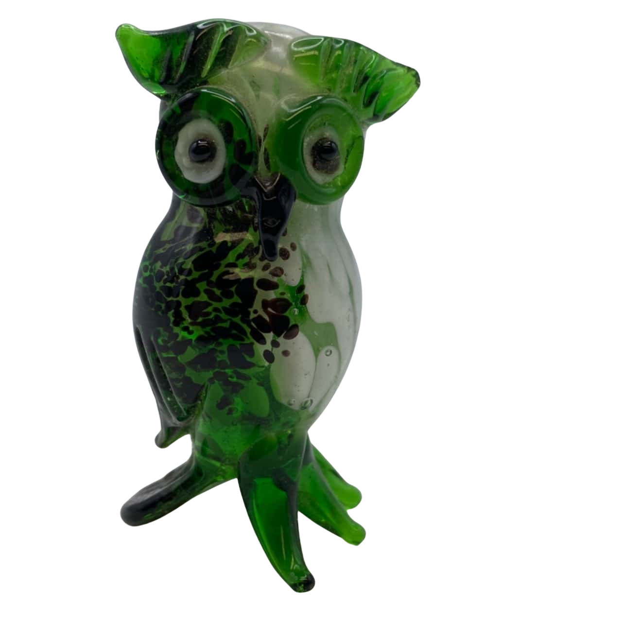 Quirky Vintage Glass Blown Owl Green White Black 6 cm Murano Style(s ...