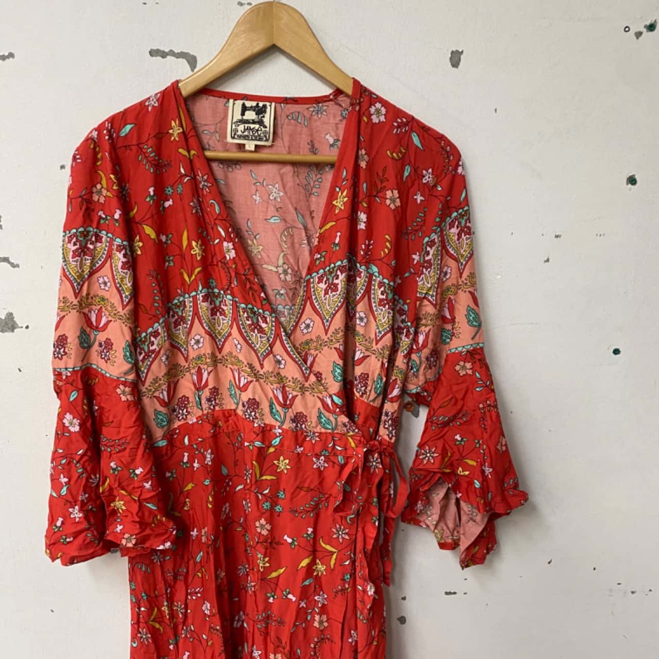 Jaase Womens Size L Maxi Dress / Wrap Dress Pattern / Pink / Red (s)