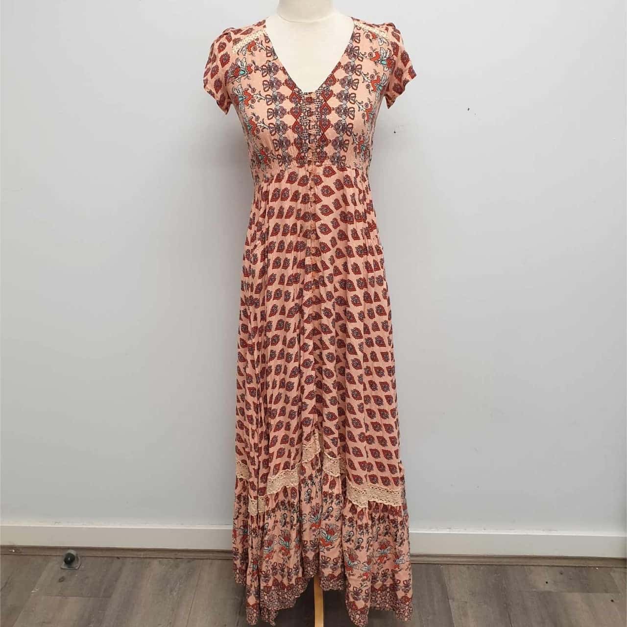 ** SALE ** Jaase Gorgeous Salmon Pink & Red Patterned/ Maxi Dress with ...