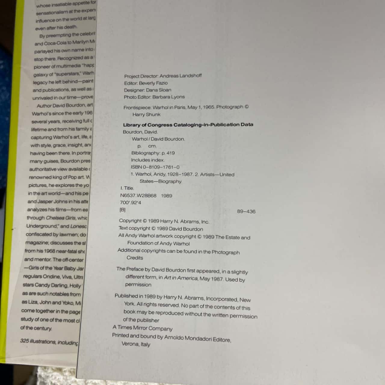 “Warhol” Biography by David Bourdon 1989(s)