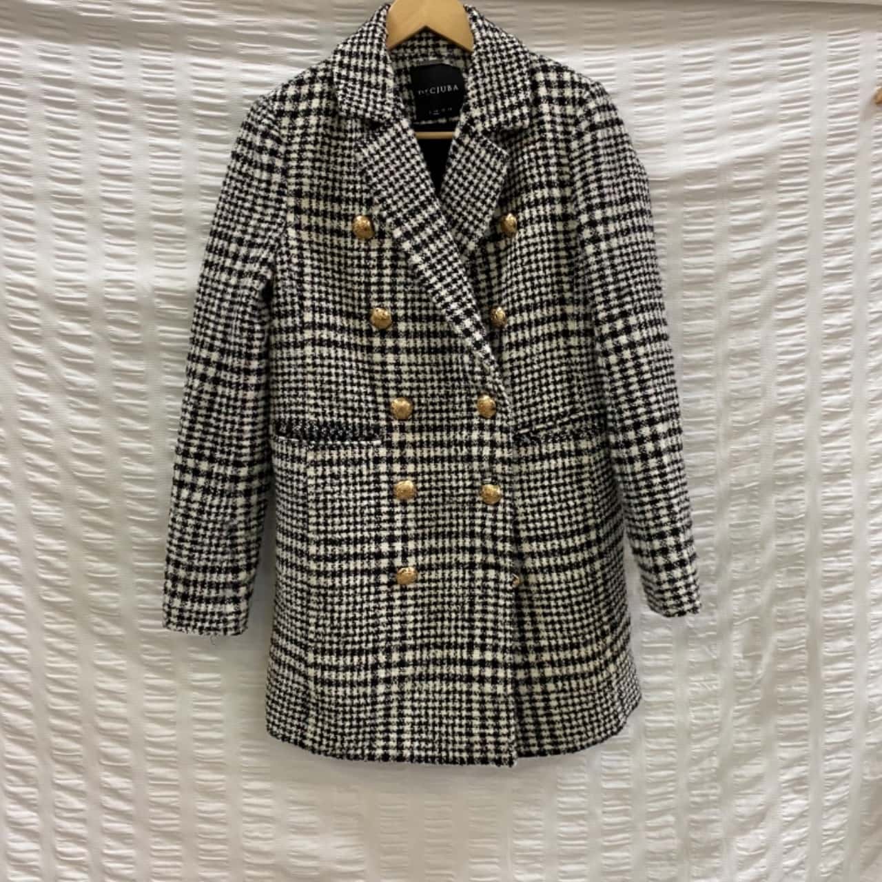 Decjuba Lilla Boucle Checkered Coat Size 10