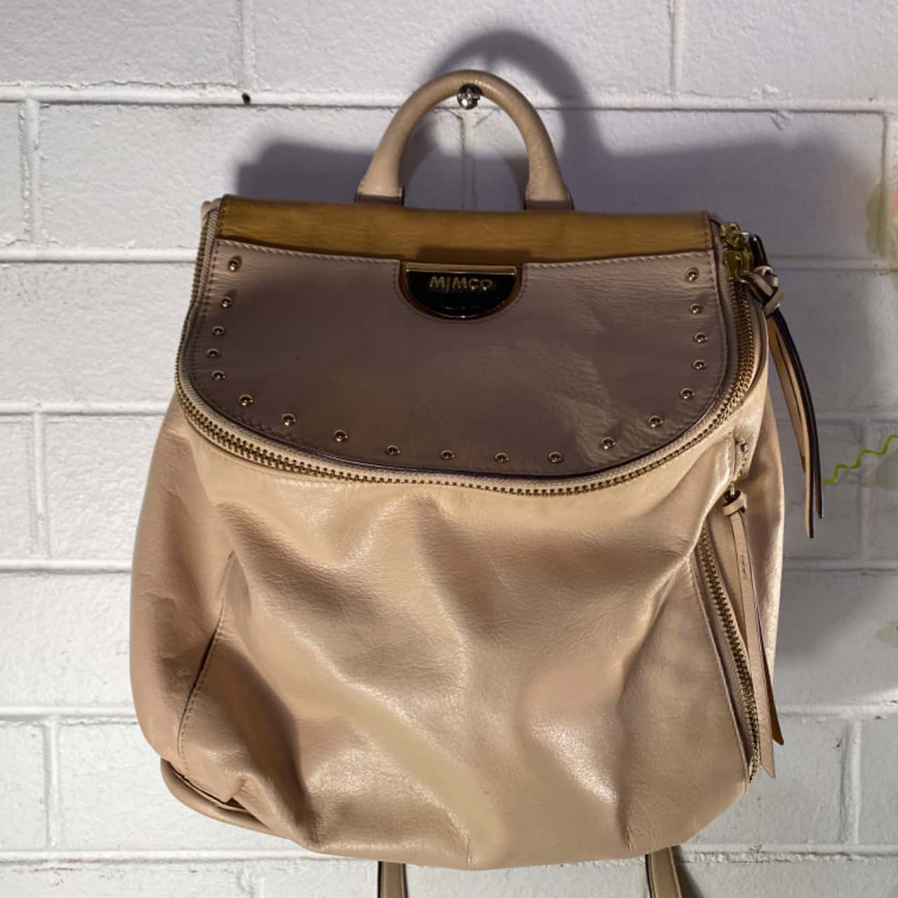 Mimco Womens Leather Backpack Handbag Beige (s)