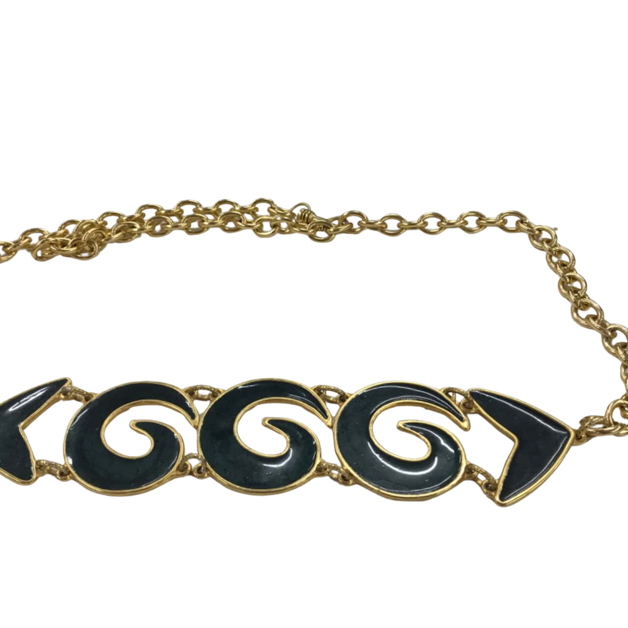 Vintage Lang Womens gold and green enamel chain belt (s)