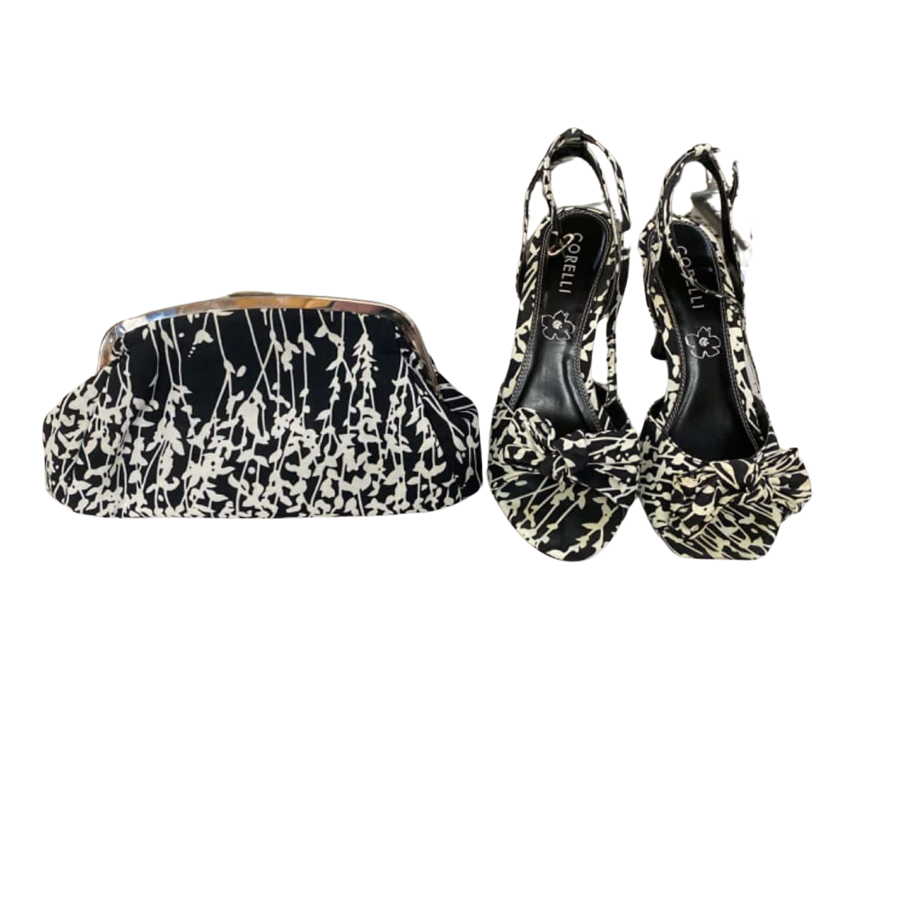Corelli Womens Size 8 Black / White Shoes / Matching Clutch(s)