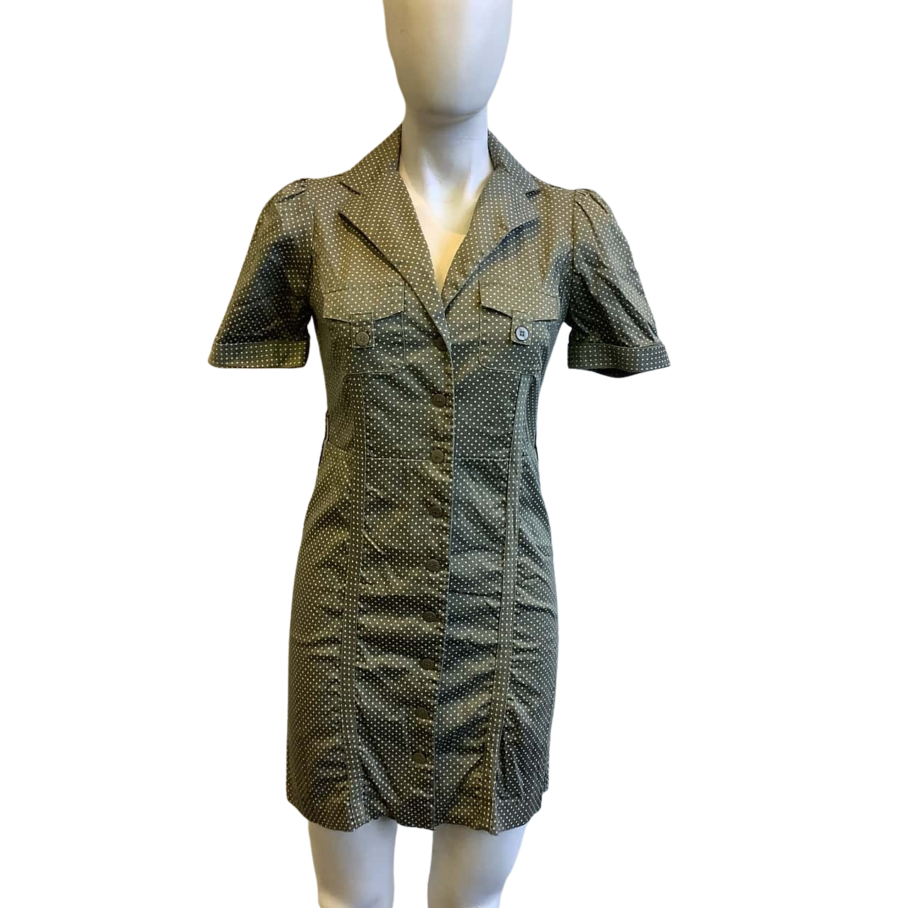 Stella Women's Size 6 Short Sleeve Mini Dress Green Polka Dot