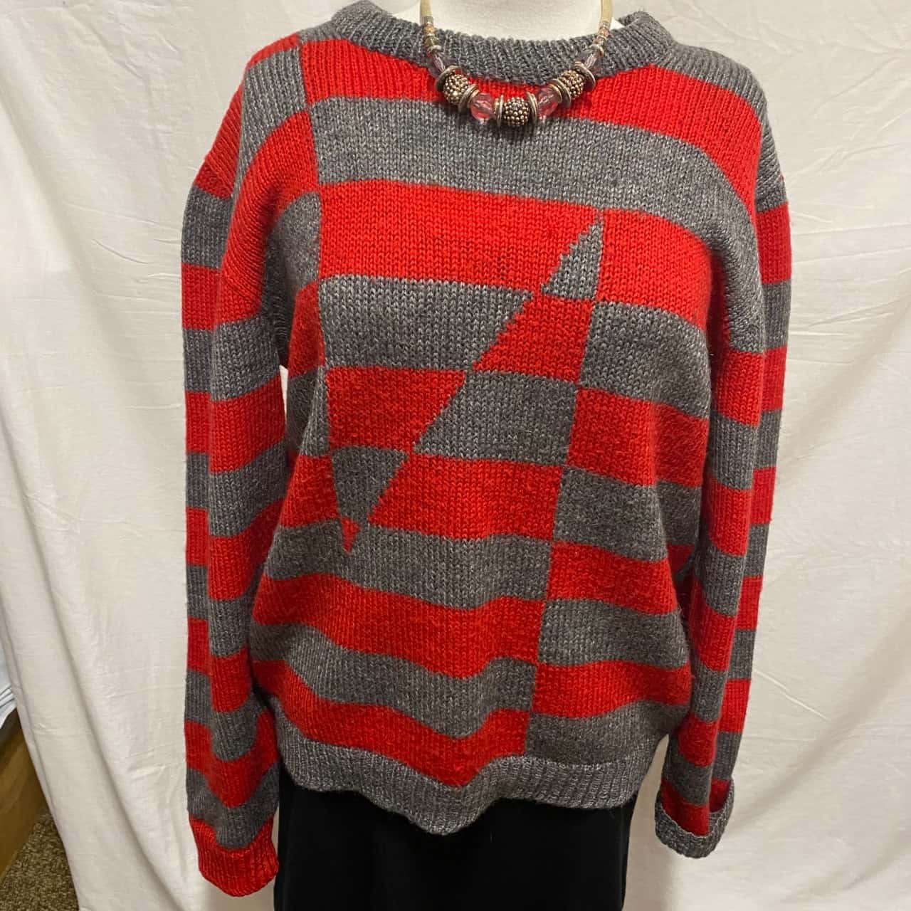 Hand Made Unisex Size 14 / L Jumpers Grey / Red / Striped (s)