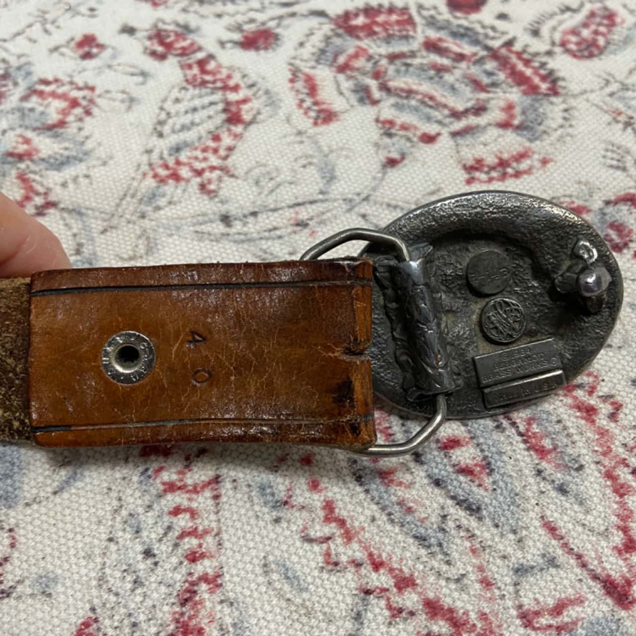 Vintage 1984 Bergamot Brass Works R-143 Eagle Head belt buckle and leather belt Mens Size 40 ...