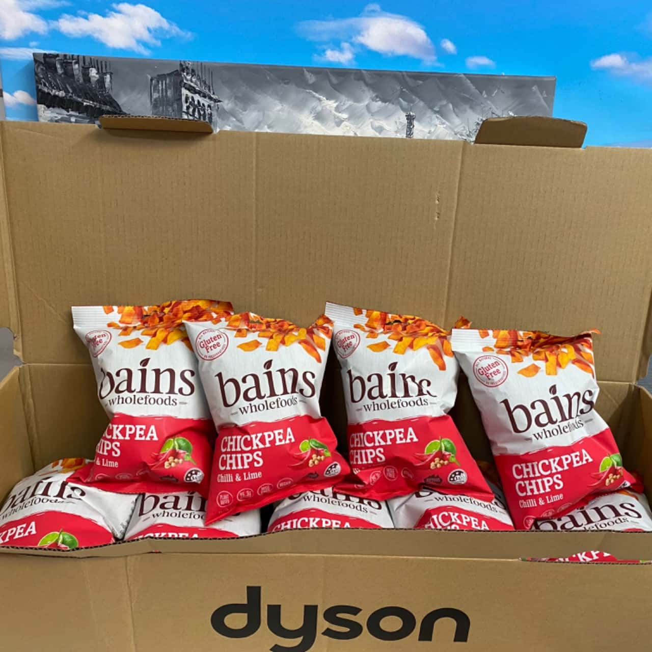 9x packs of Bains Wholefoods Chickpea chips- chilli and lime- low code (s)