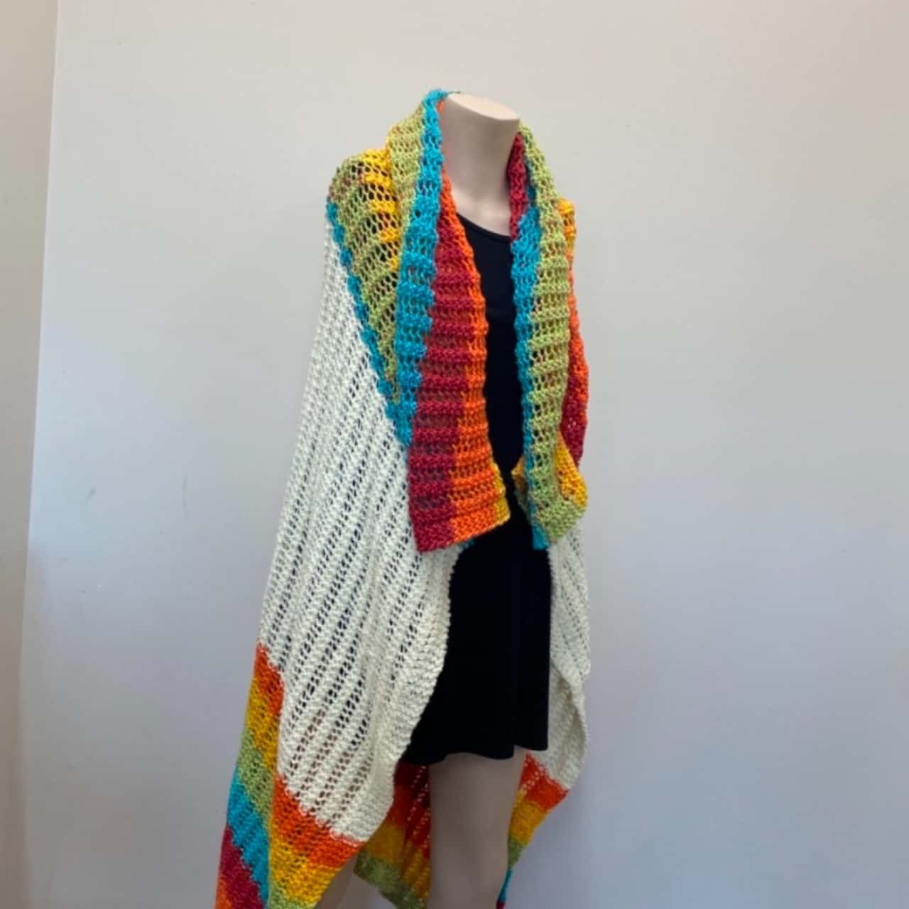 Rainbow And Cream Knitted Throw Rug(s)