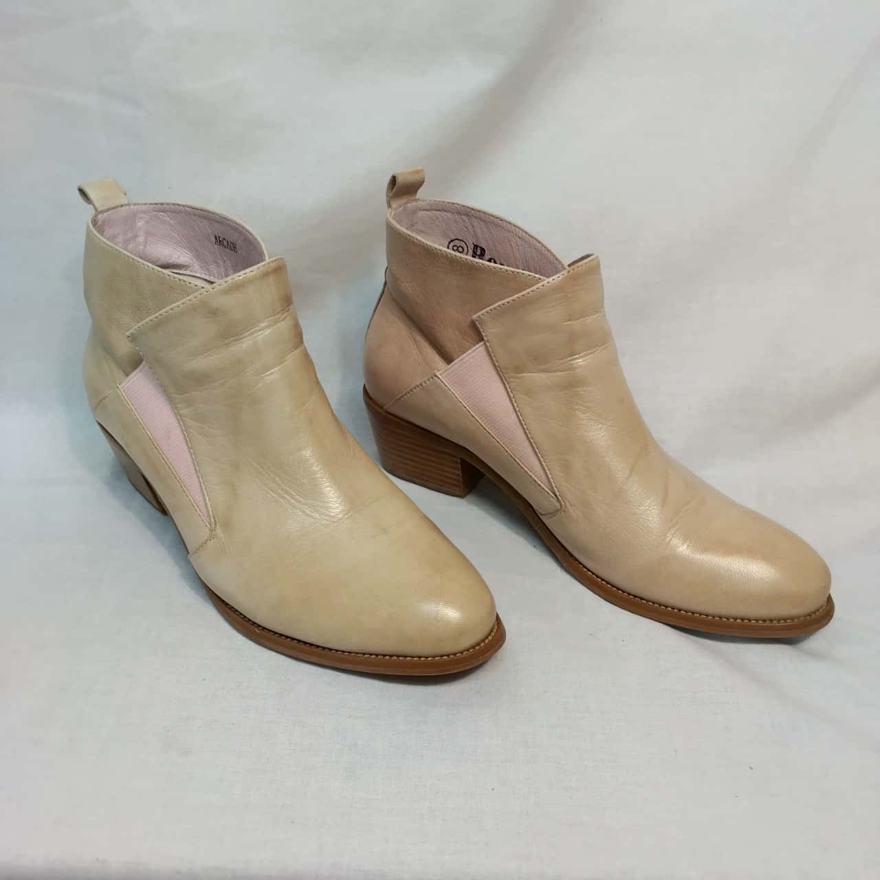 Borelli Arcade Cream & Pink Leather Boots, Womens Size 8, Other(s)