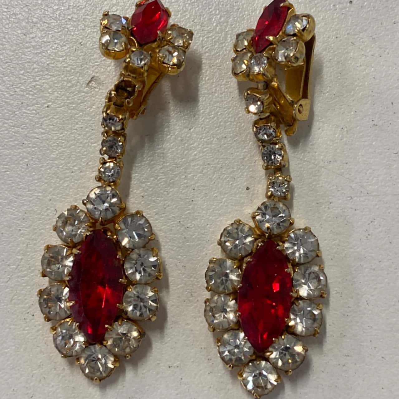 Diamanté and ruby clip on costume Earrings(s)
