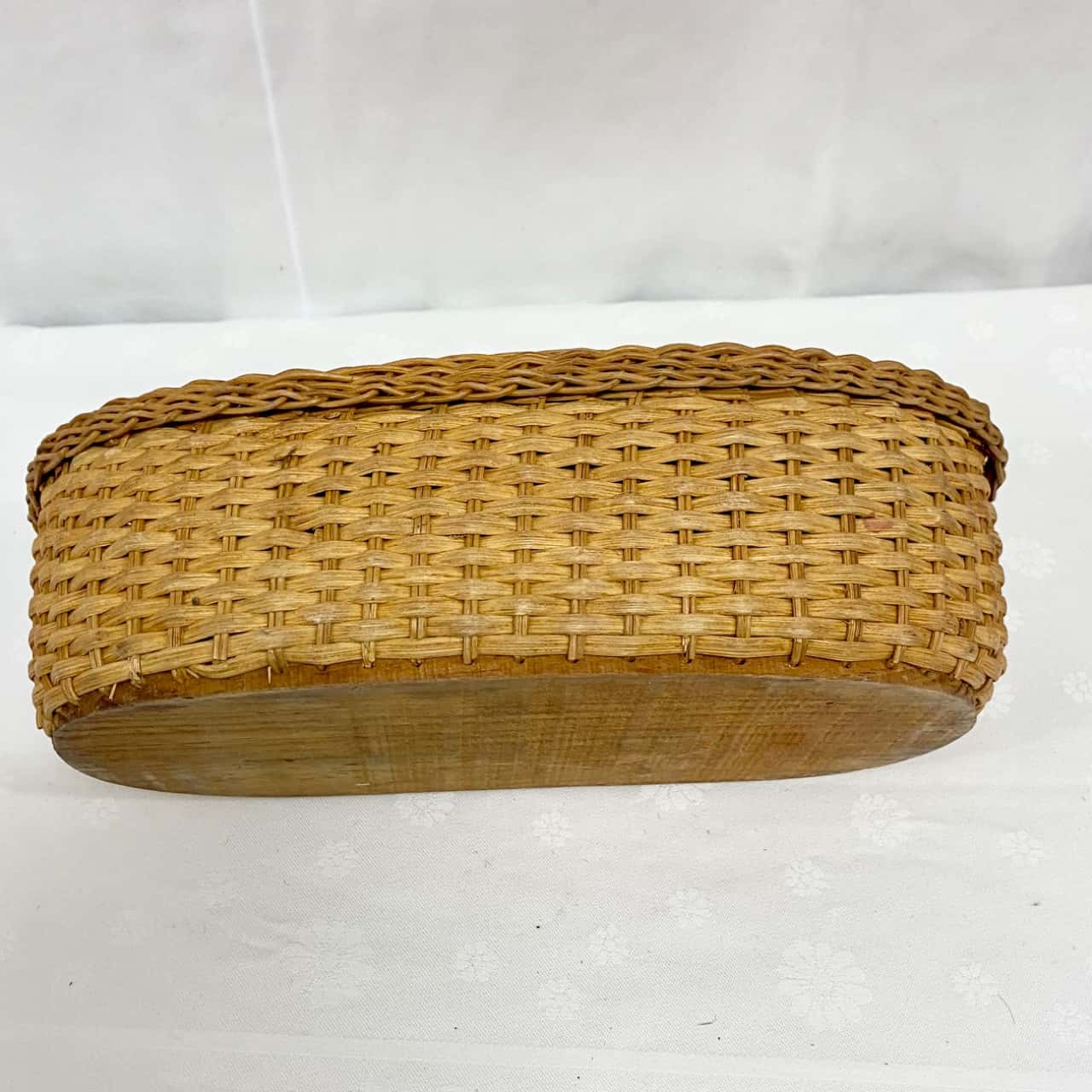 Vintage Wood & Fine Cane Oval Lidded Container 28cm Long(s)