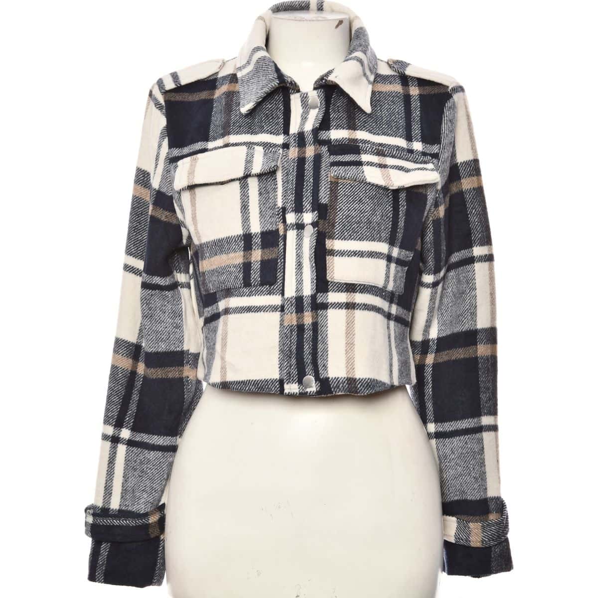 Stoosh Womens Size 8 Front Zipper Checked Winter Jacket Navy Blue Mix(s)