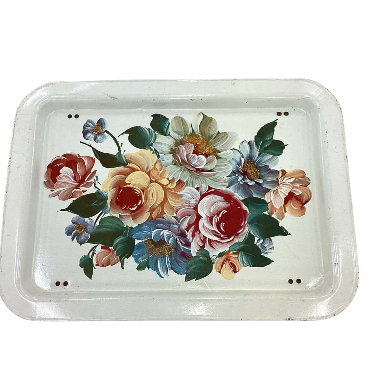 Vintage MCM Floral Metal Lap Tray with Folding Legs (s)