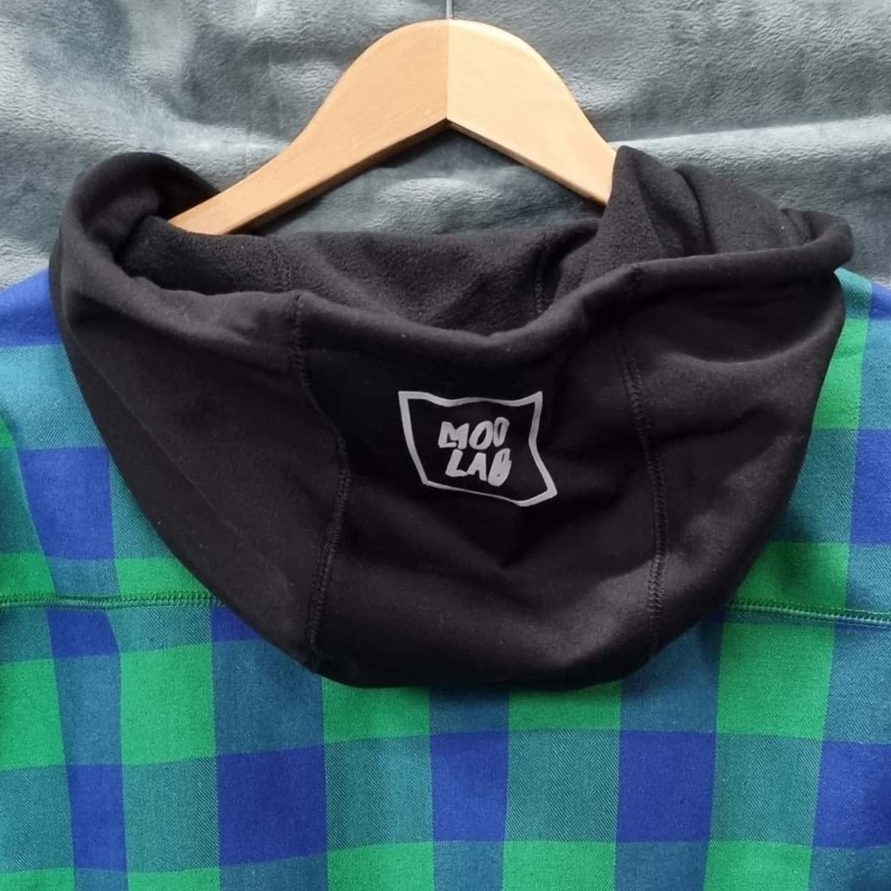 Moo Lab Unisex Tall Snow Jacket with Hoodie Blue / Green Check(s)