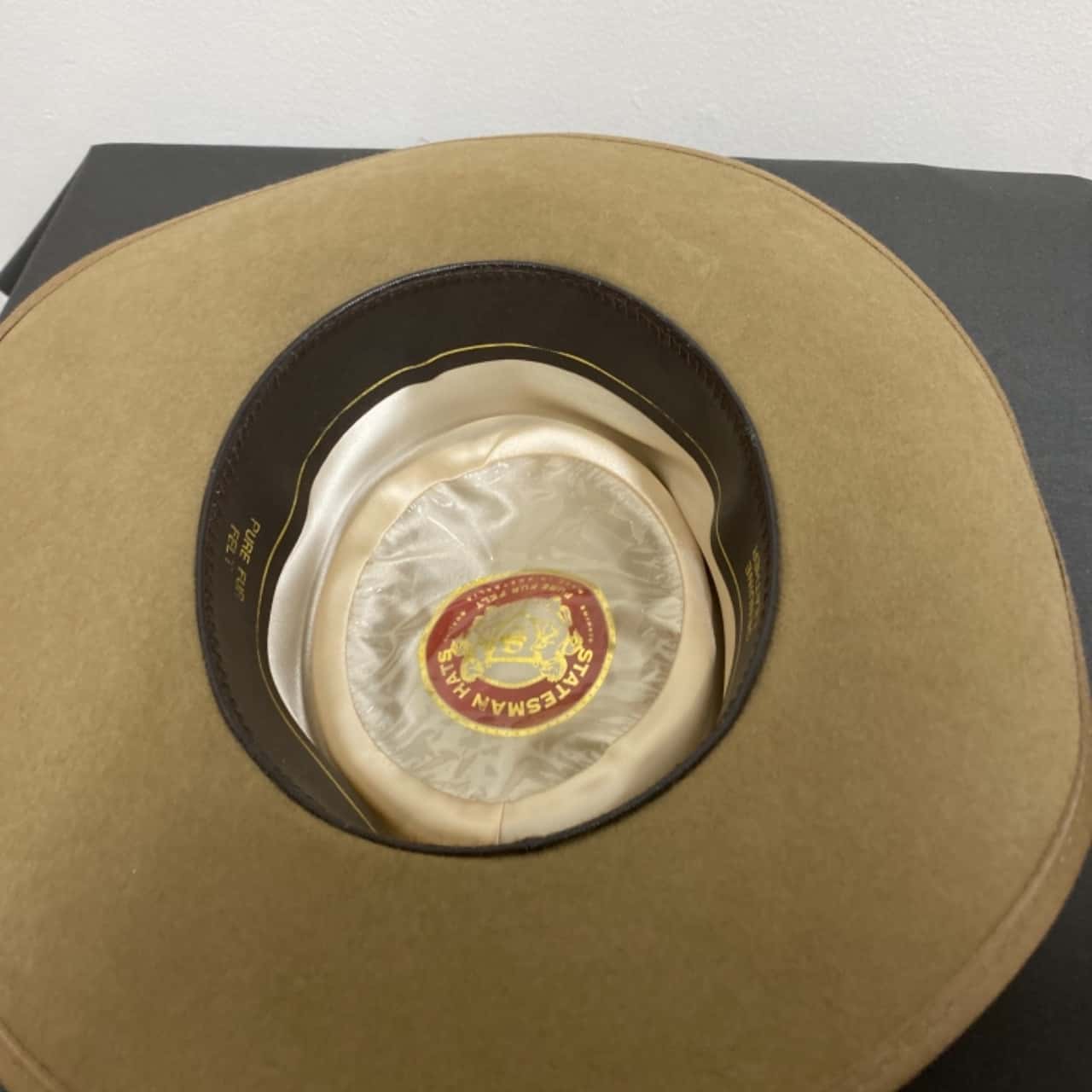 Statesman Mens Size 6.5 Brown genuine leather pure fur felt hat (s)