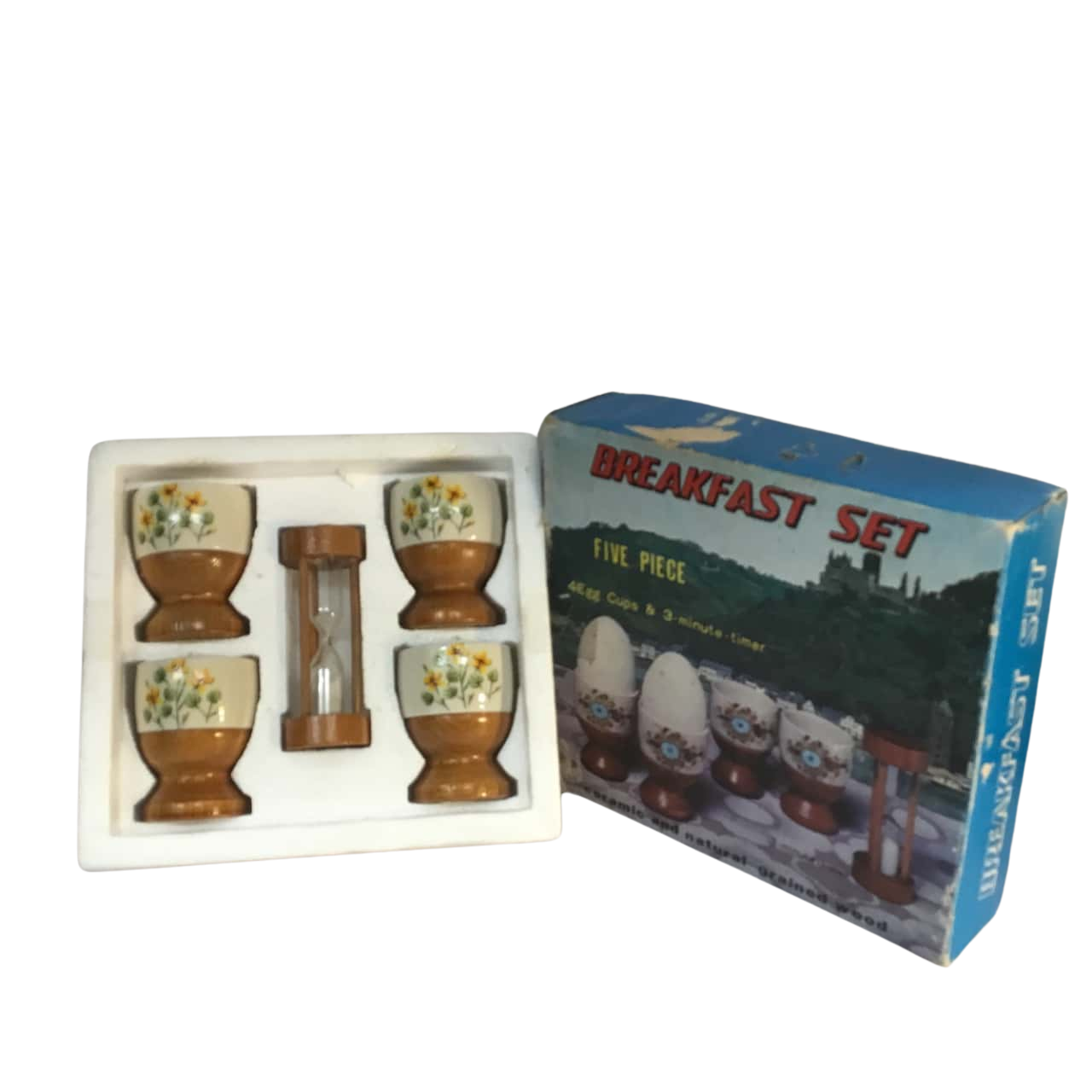 Vintage Breakfast Set Ceramic & Natural Grained Wood (s)