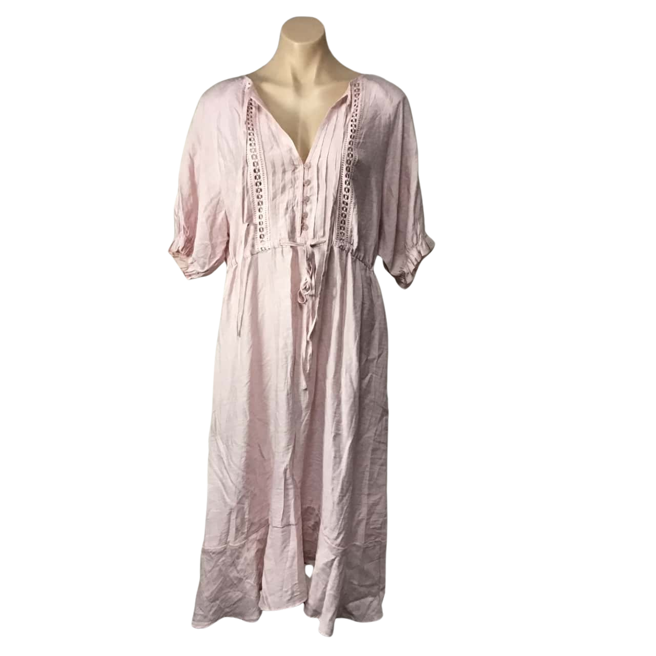 Mutig Womens Size XL Pale Pink Lace Trim Short Sleeve Midi Dress
