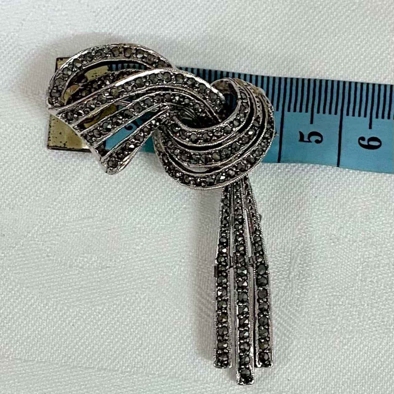 Vintage Marcasite Bow Brooch Silver - Bottom Bow Swings(s)