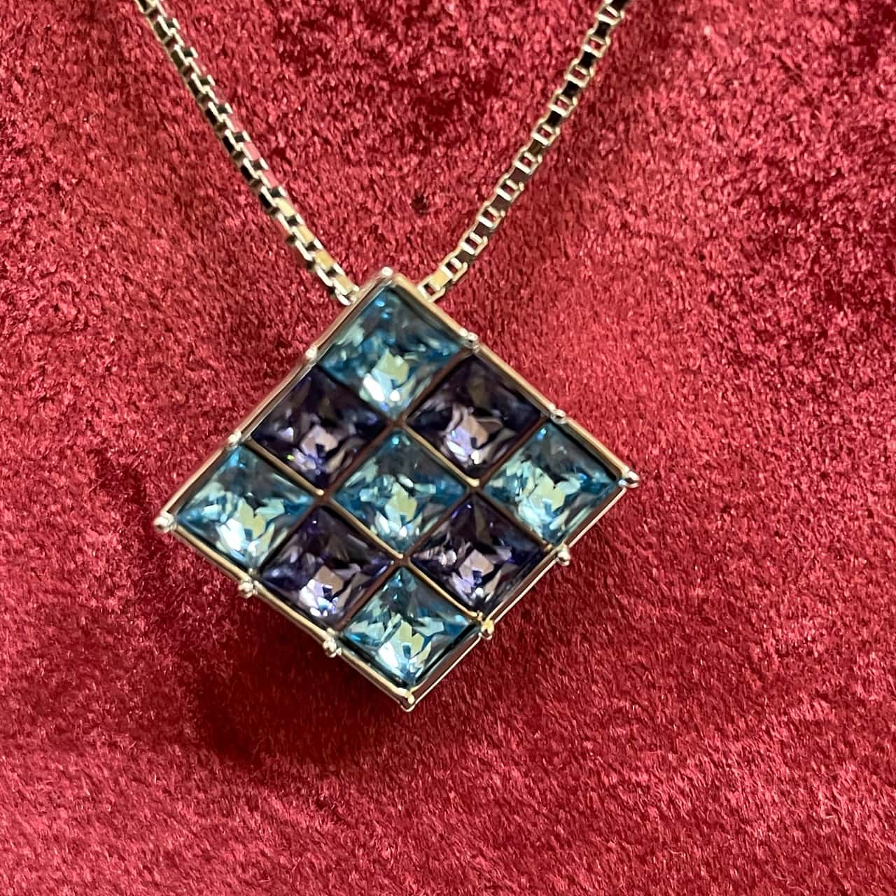 Swarovski Women's Necklace with Square Pendent with Blue and Purple ...