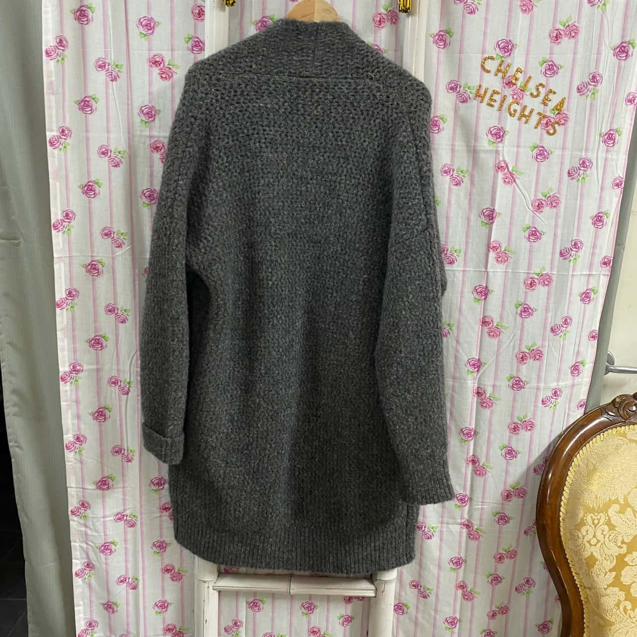 Fletcher Jones Womens Size L Longline Merino Wool Cardigan Grey