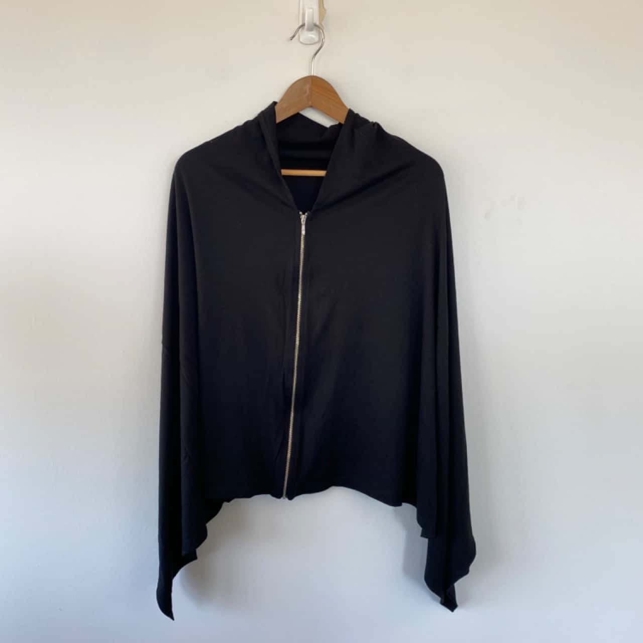 OBR Black 100% Merino Wool Front Zip Poncho Cardigan Free Size (s)