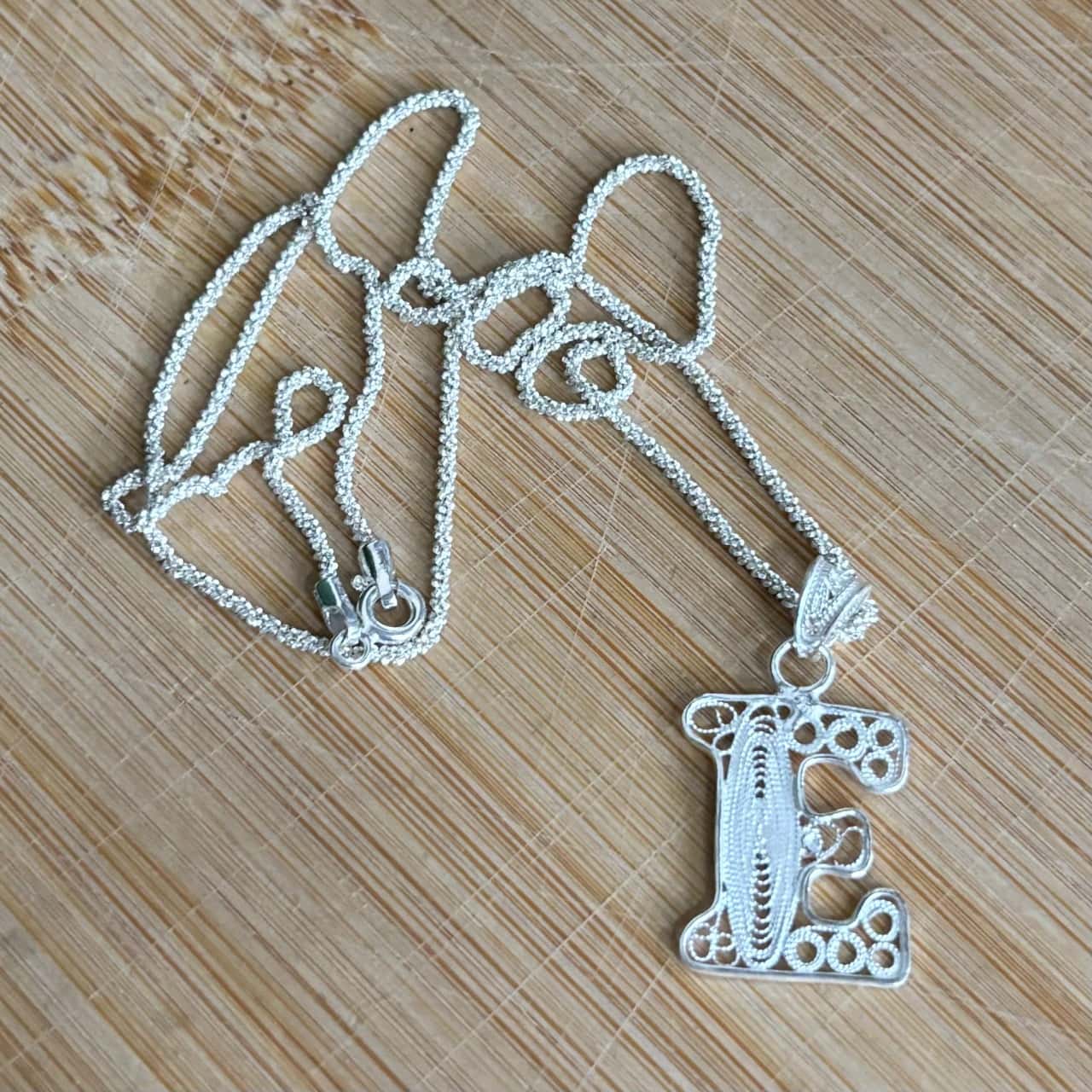 Ornate “E” Pendant / Necklace (Stamped 925)(s)