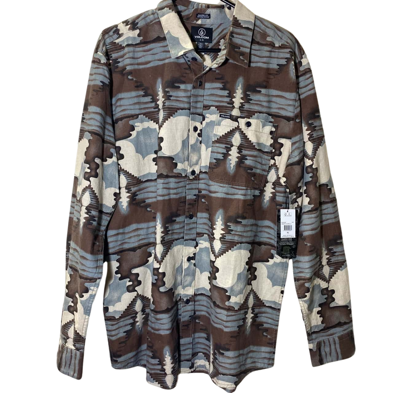 Volcom Blue Brown Long Sleeve XL Shirt