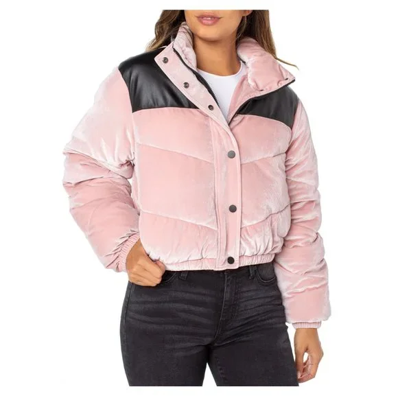 CELEBRITY PINK Size XL Pink Subtle Shimmer Velvet Crop Puffer Jacket