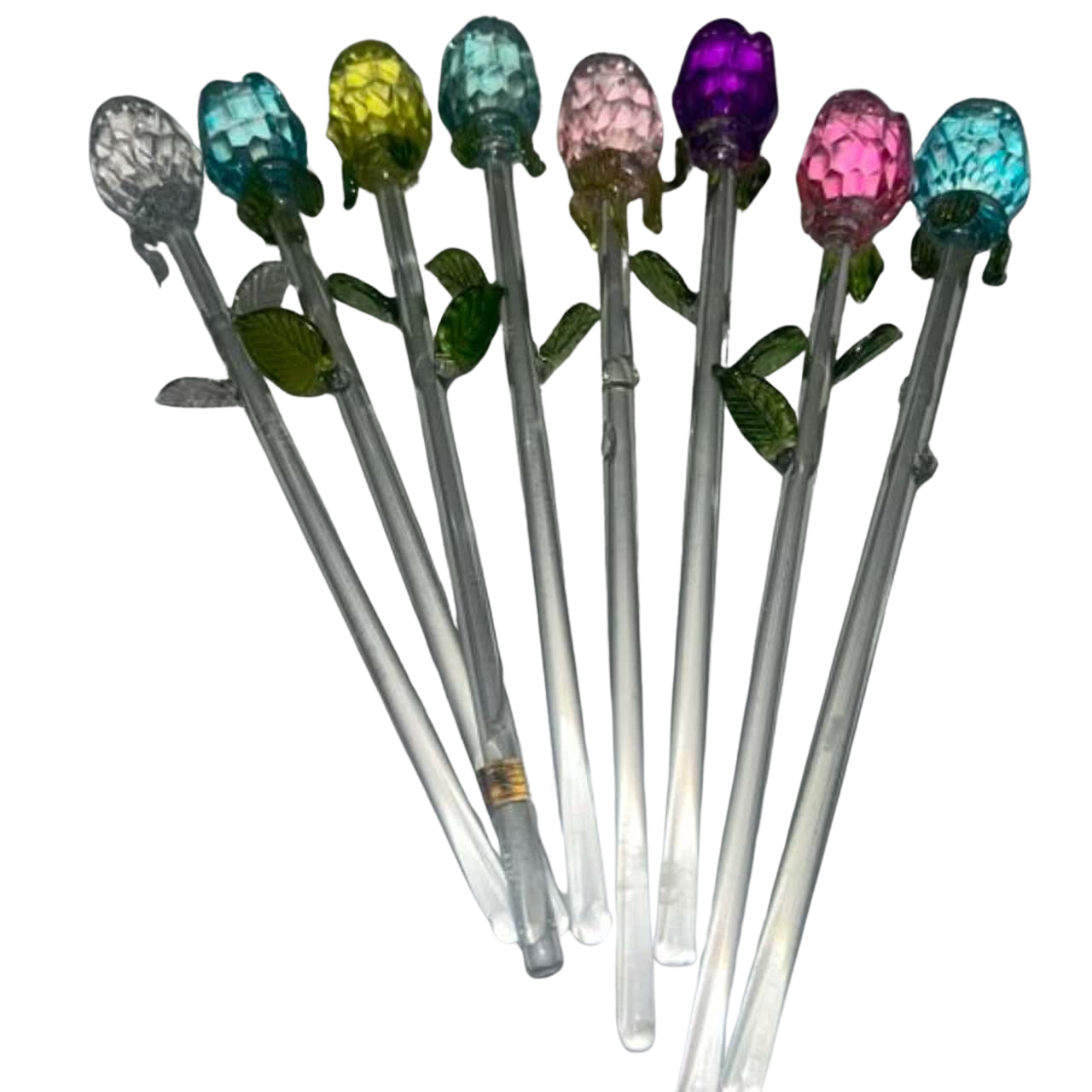 Vintage Glass Rose Swizzle Sticks x 8 - **Seconds**