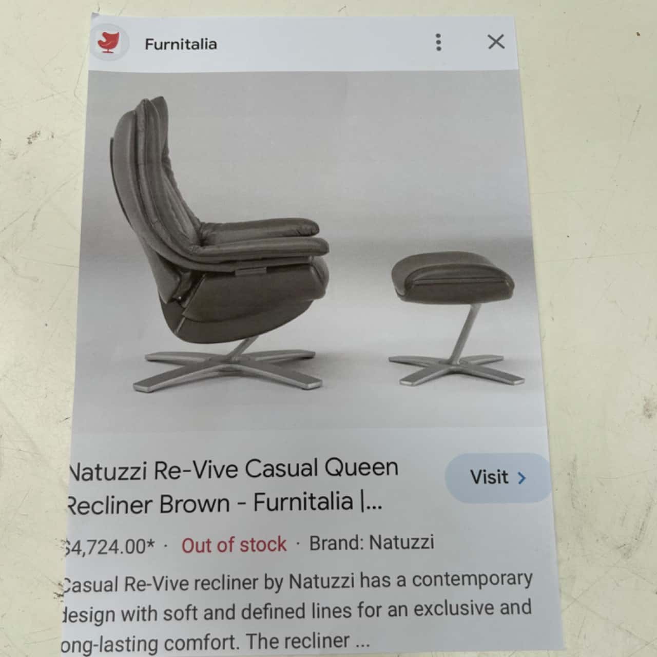 CLICK & COLLECT ONLY - Natuzzi re-vive Casual queen recliner brown RRP ...