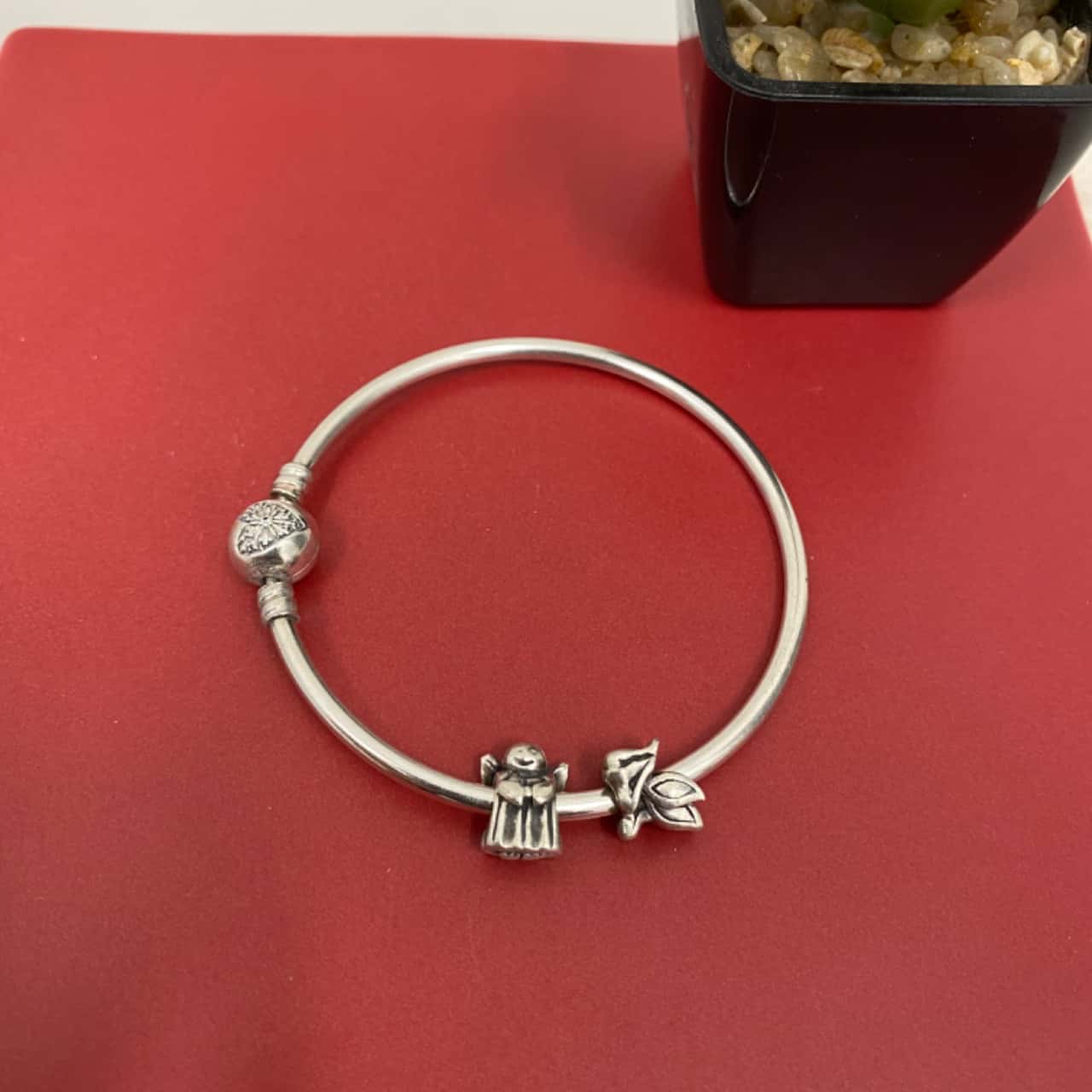 ALE 925 Marked Women's Bangle/Bracelet With Angles Charms(s)