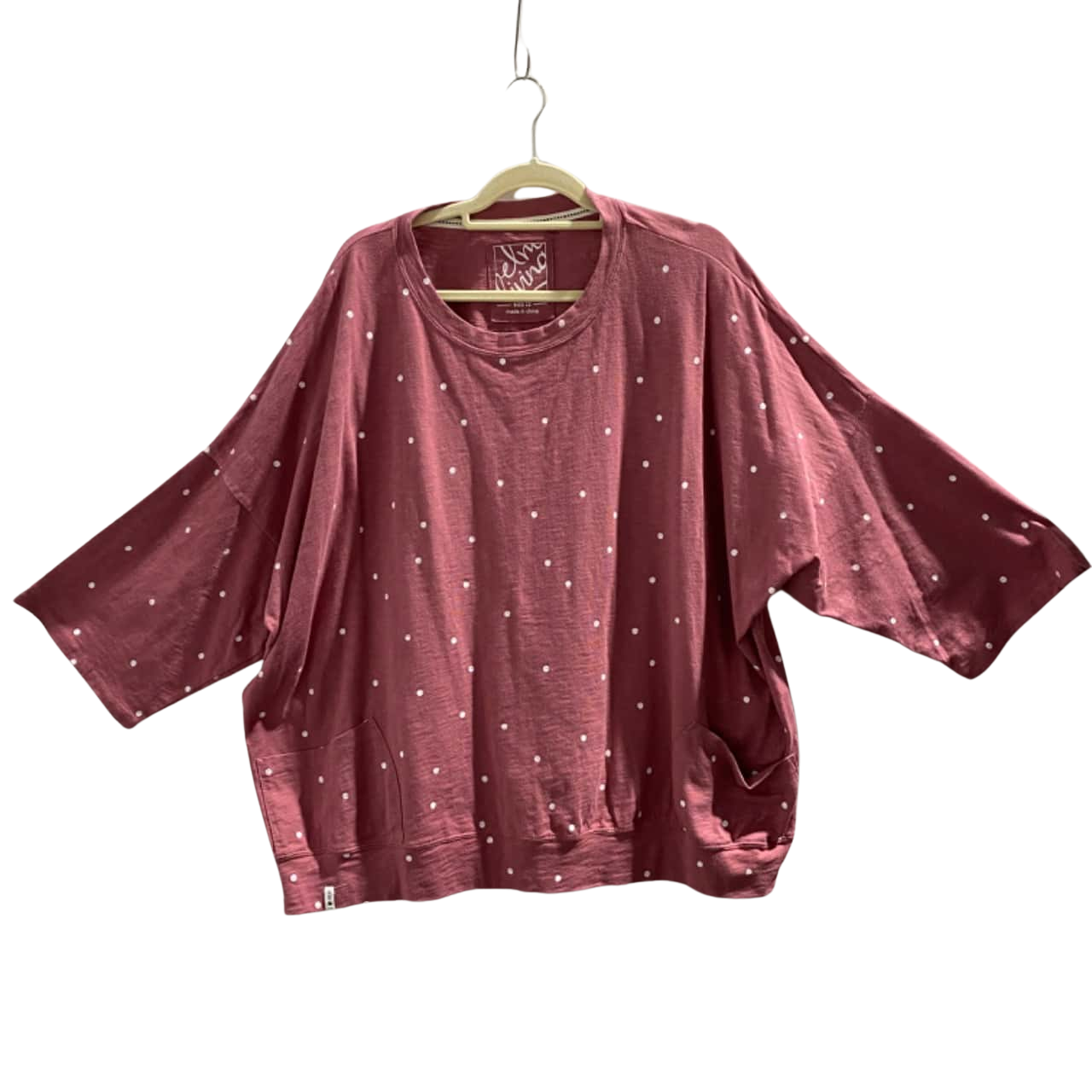 Elm Womens Size 22 Long Sleeve Pink with White Polka Dots Top