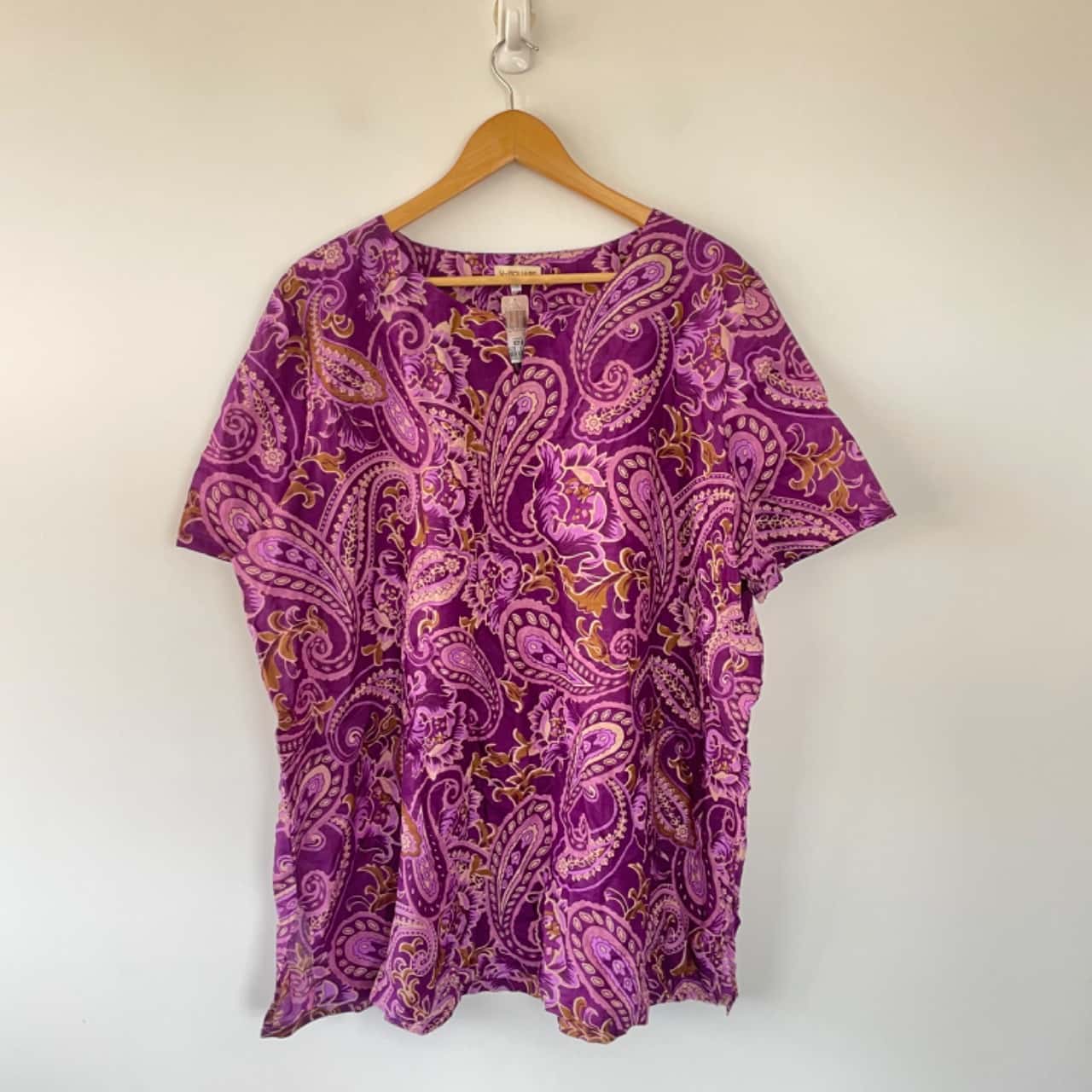 V-Square Purple Floral Short Sleeve Tunic Top Size 12 / 14 (s)