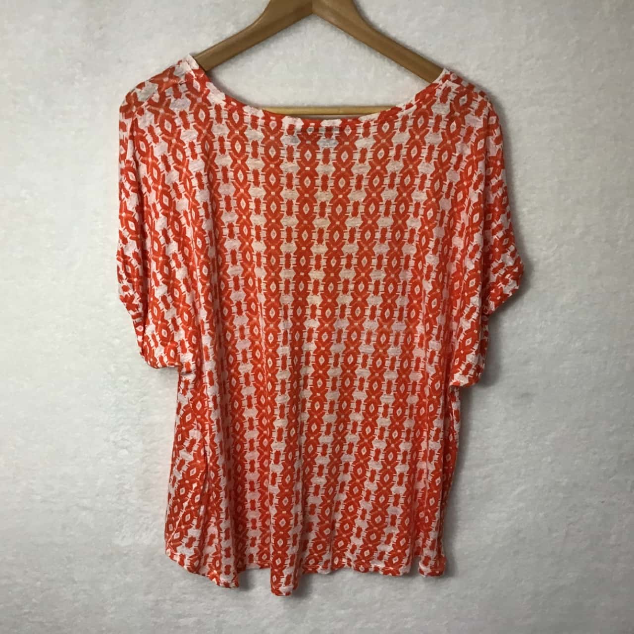 Sussan Womens Size XXL White / Orange / Pattern 100% Linen Short Sleeve Top