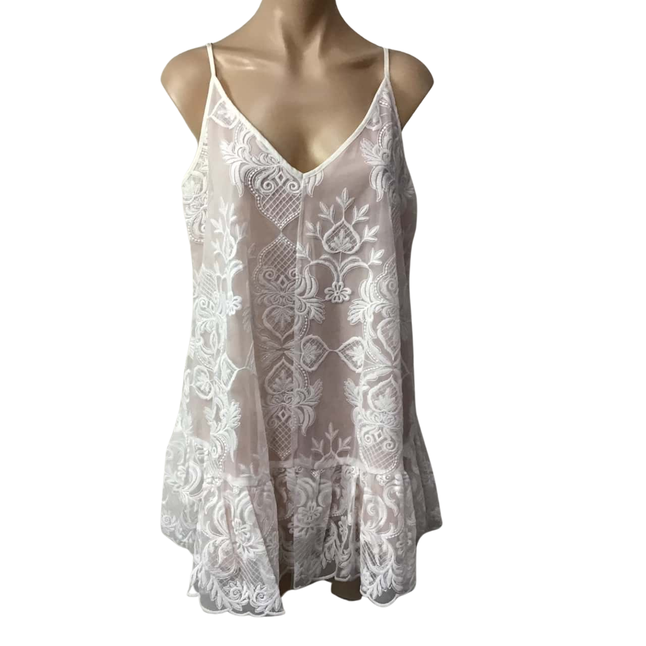 Showpo Womens Size 12 Cream Net Embroidered Lace / Pale Orange Lined ...