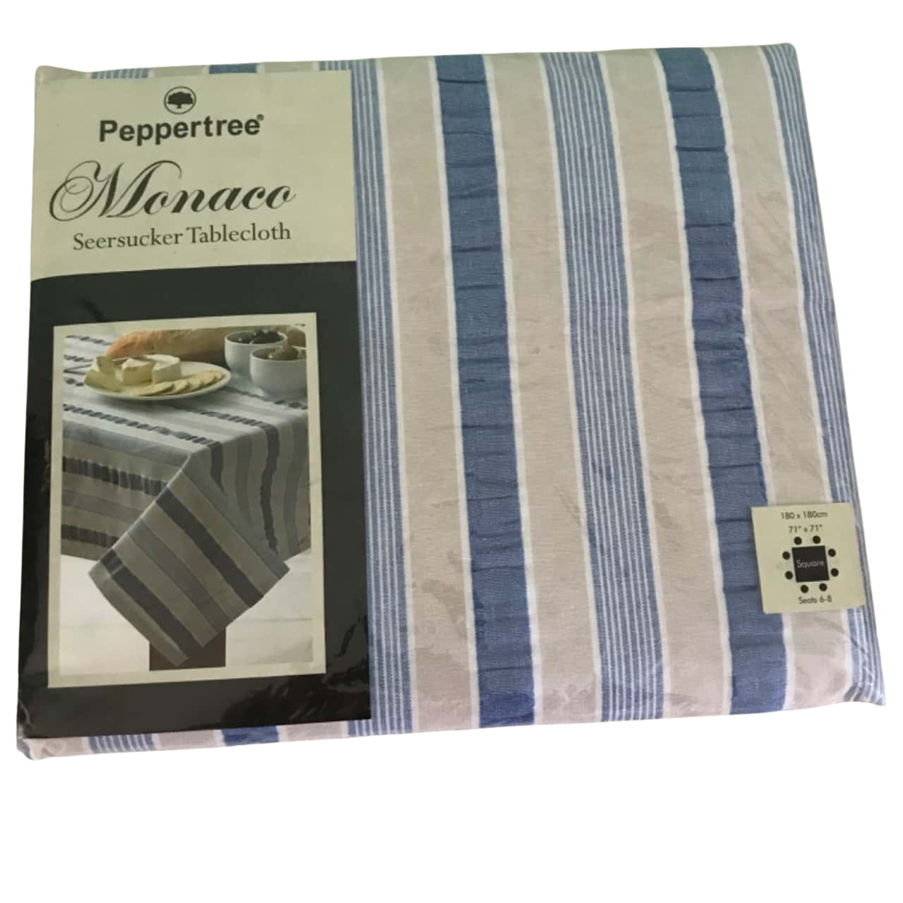 NWOT Peppertree Monaco Seersucker Tablecloth Seats 6-8 180 cm x 180 cm (s)